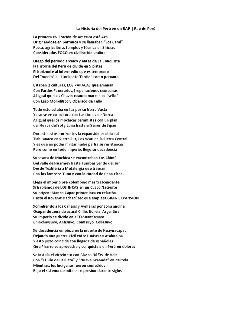 Historia del Perú en Rap | PDF | Imperio Inca | Perú