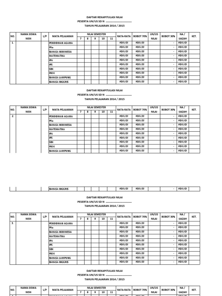 Aplikasi Rekap Nilai Raport Kelas 4 5 6 | PDF