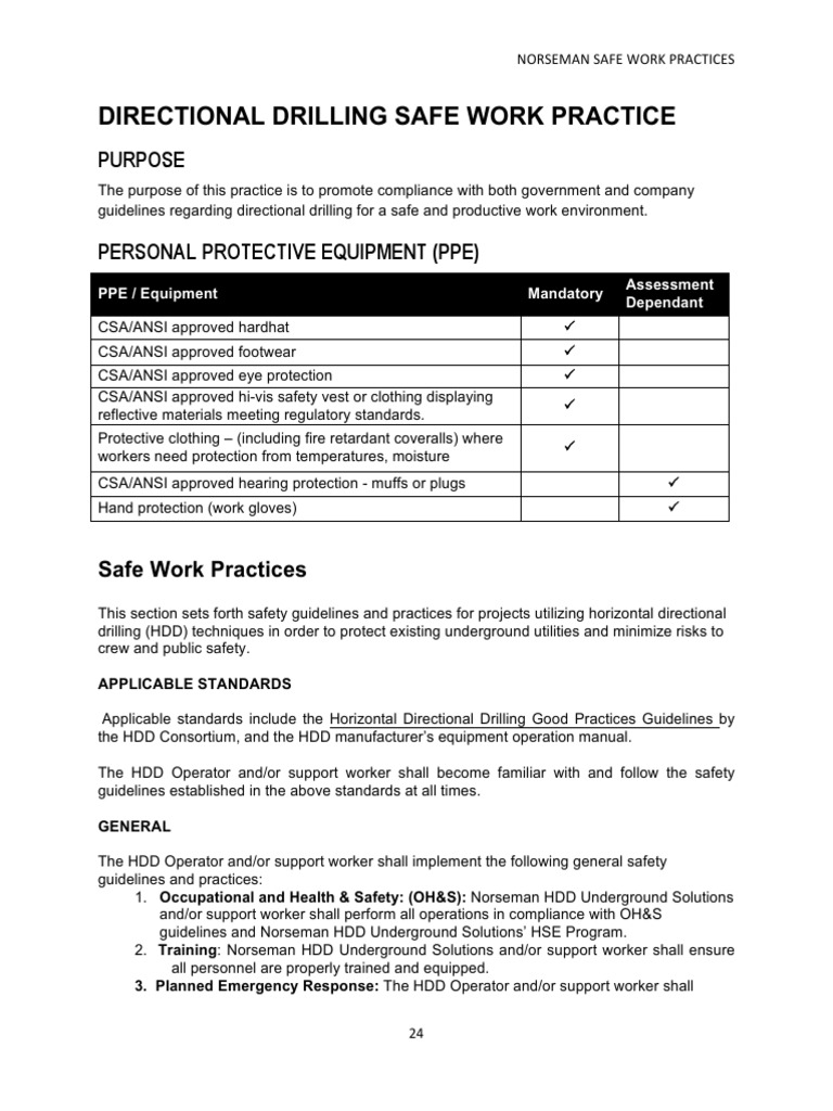 Norseman Directional Drilling Safe Work Practice | PDF | Personal Protective Equipment | Safety