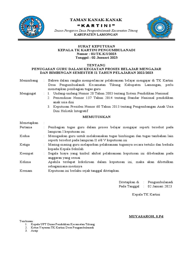 SK Pembagian Tugas SMSTR II 2022-2023 | PDF