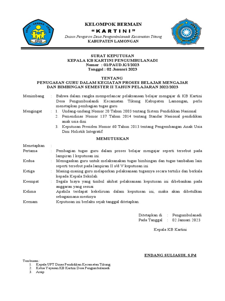 SK Pembagian Tugas SMSTR II 2022-2023 | PDF