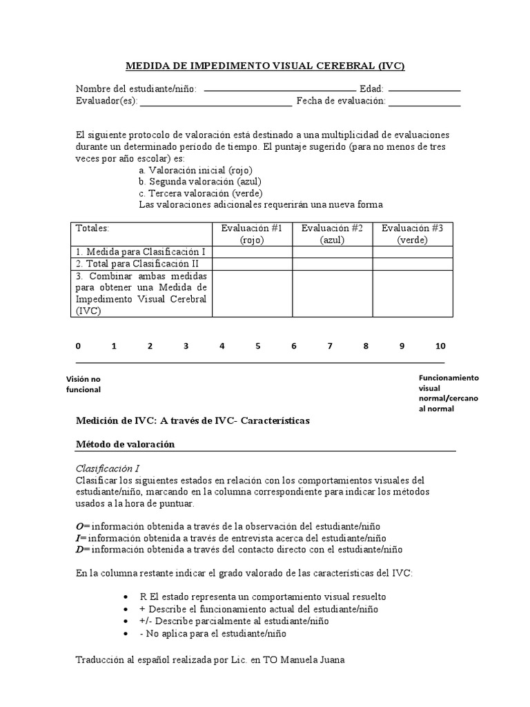 Medida de Impedimento Visual Cerebral | PDF | Procesos mentales ...