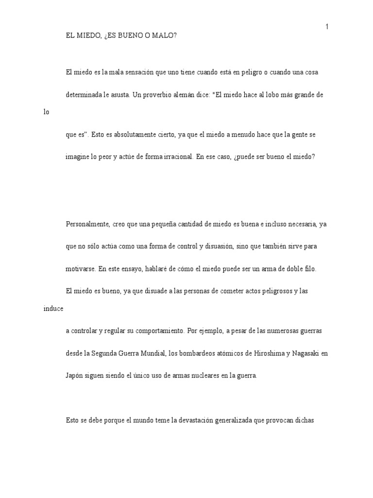 El Miedo Es La Mala Sensación Que Uno Tiene Cuando Está en Peligro o Cuando Una Cosa | PDF