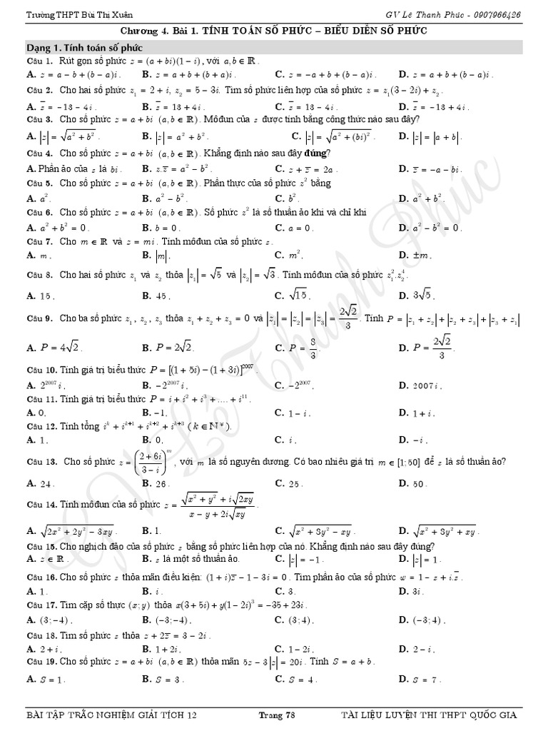 C4. Bai 1. TINH TOAN SO PHUC BIEU DIEN SO PHUC | PDF