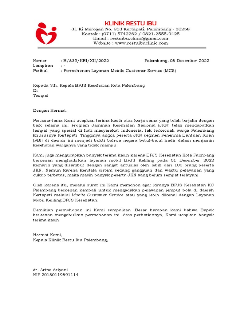 Surat Permohonan Mobil BPJS KELILING | PDF