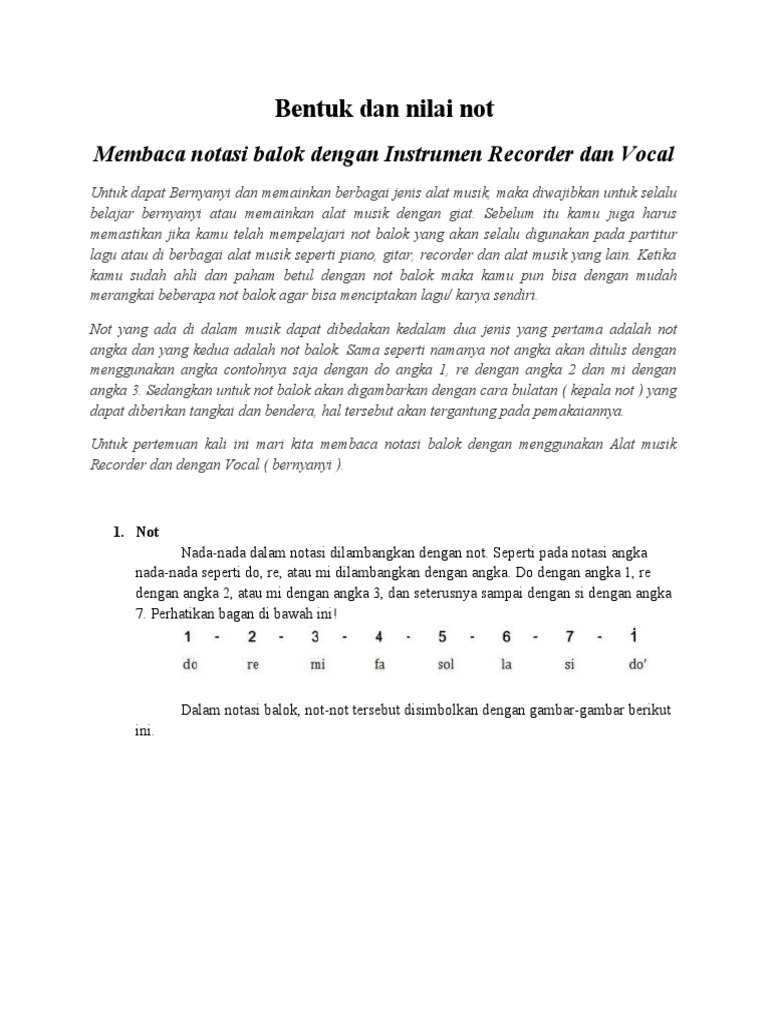Bentuk Dan Nilai Not Materi Kelas 10 | PDF