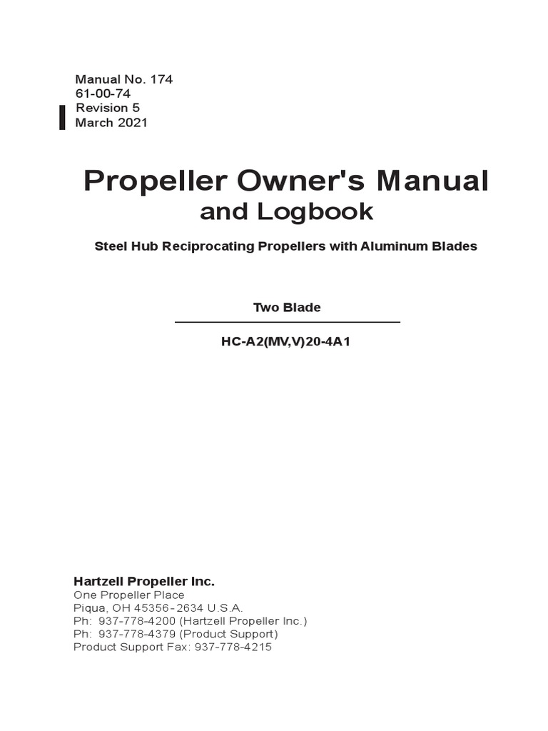 Propeller Owner's Manual: and Logbook | PDF | Federal Aviation Administration | Engines