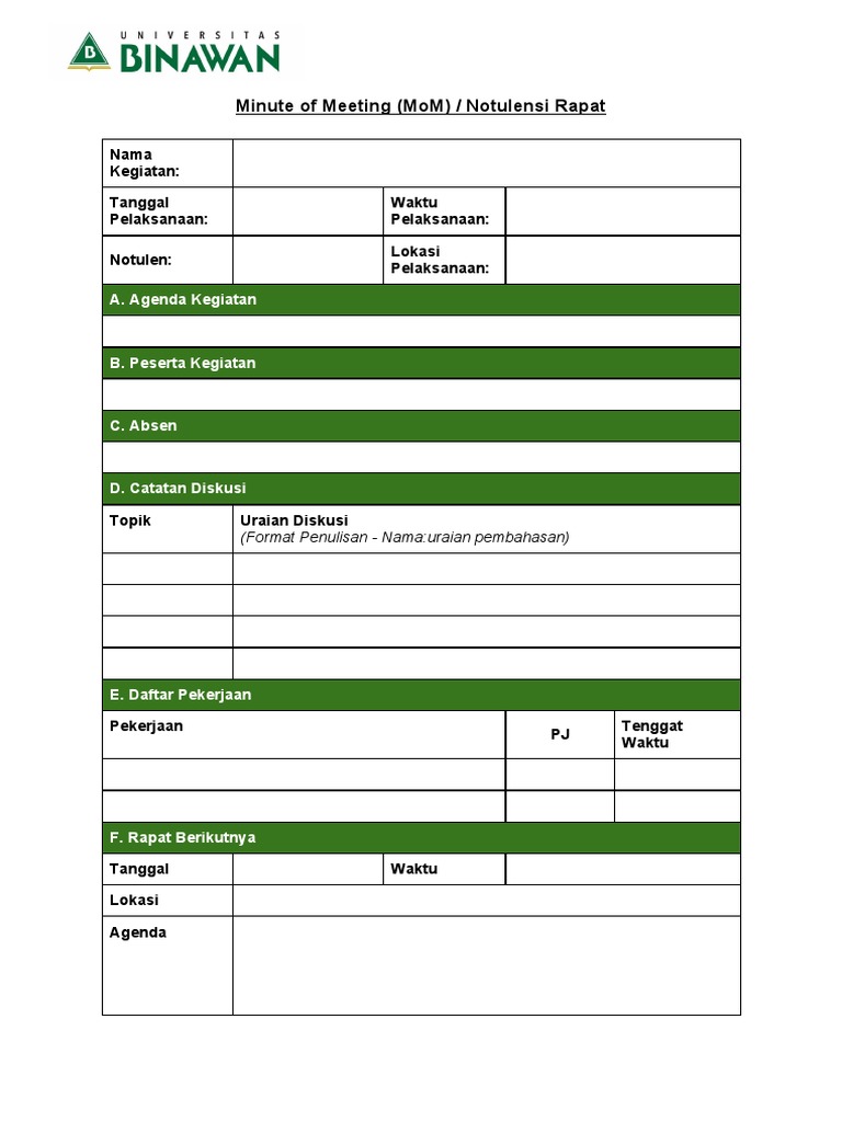 Format MoM Atau Notulensi | PDF