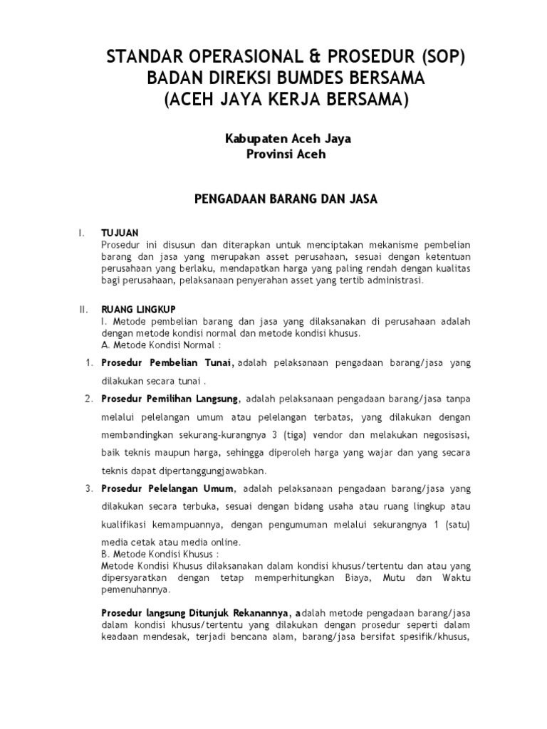 SOP Pengadaan Barang dan Jasa Bumdes | PDF