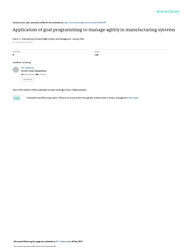 Application of Goal Programming in Manufaturing System | PDF | Supply ...