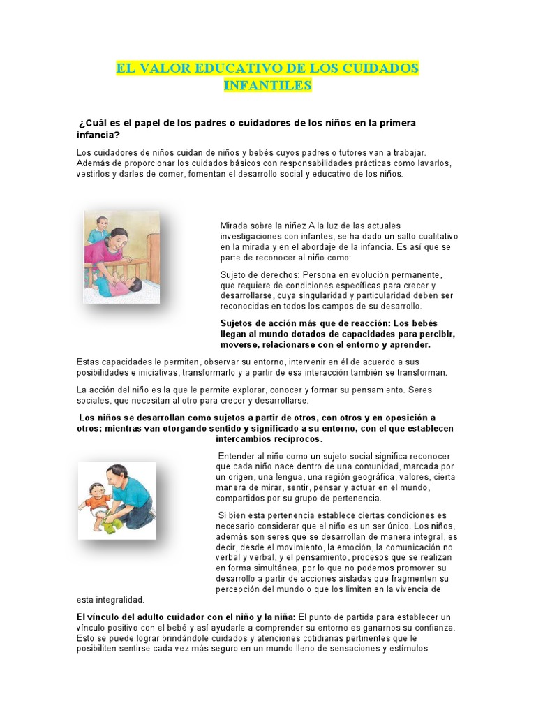 EL VALOR EDUCATIVO DE LOS CUIDADOS INFANTILES Tarea 1 | PDF | Infancia ...