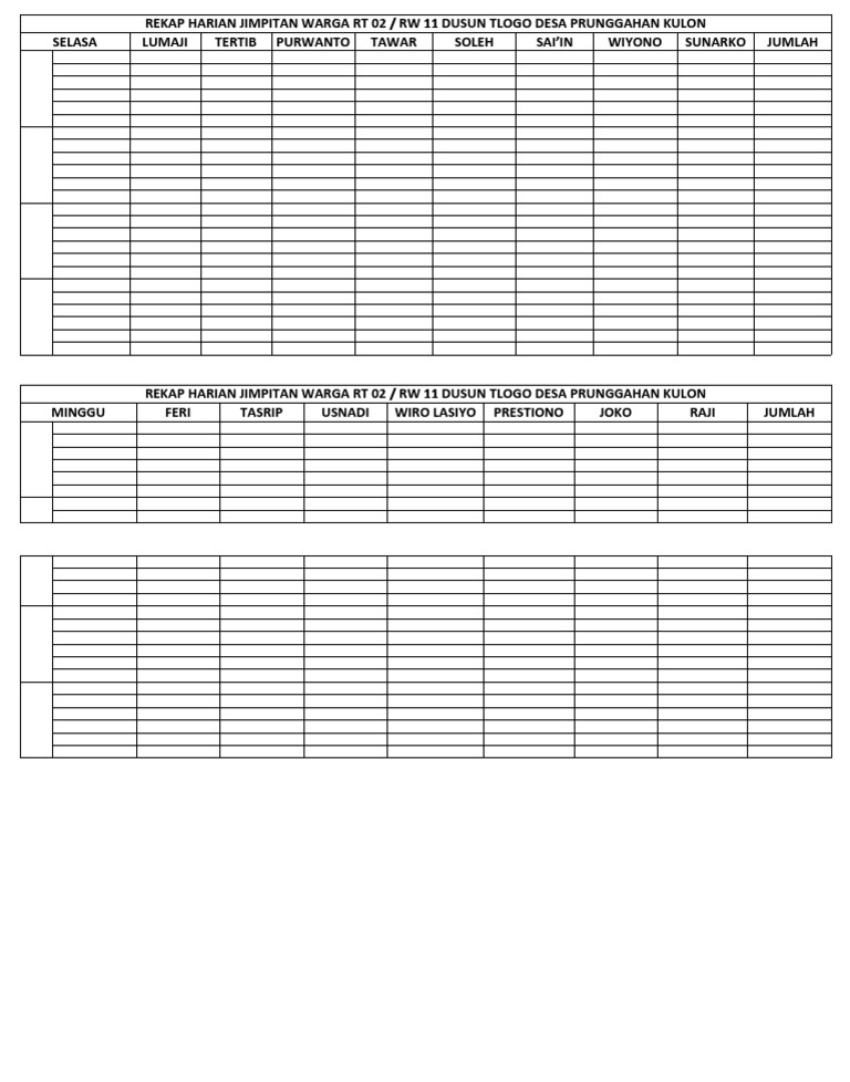 Rekap Harian Jimpitan Warga RT 02 | PDF