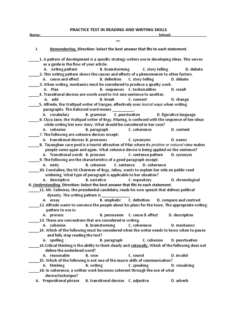 NAT REVIEWER Reading and Writing | PDF | Thought | Essays