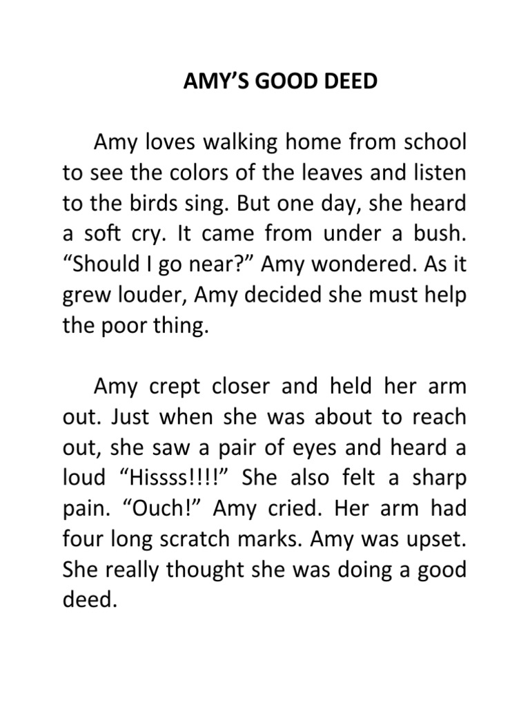Amy' S Good Deed q2 Reading Selection 1st | PDF