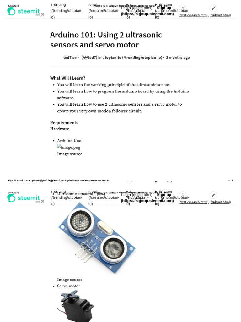 Arduino Ultrasonic Sensor & Servo Guide | PDF | Arduino | Electric Motor