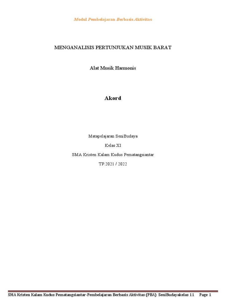 Modul PBA Kls 11 Seni Musik | PDF