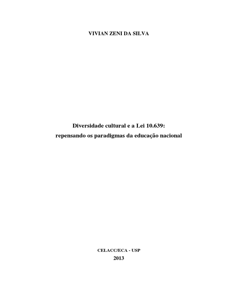 Diversidade Cultural e Lei 10.639 na Educação | PDF | Sociologia da ...