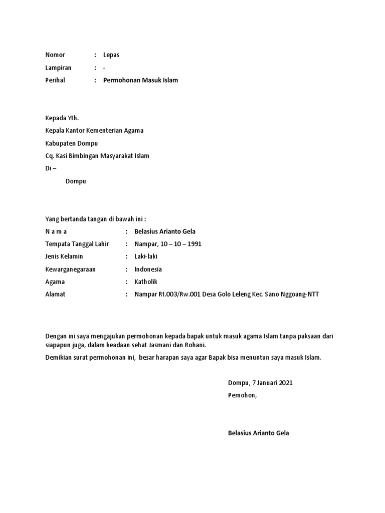 SURAT PERMOHONAN MUALLAF CP | PDF