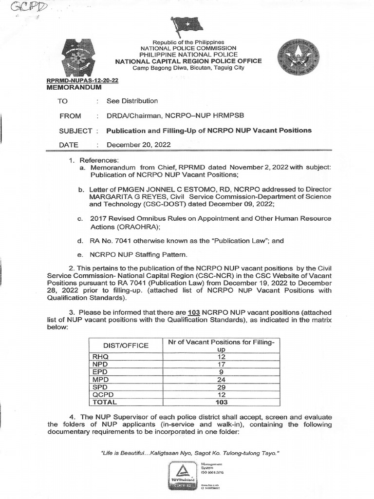 Publication and Filling-Up of Ncrpo Nup Vacant Positions Edited | PDF Publication and Filling-Up of Ncrpo Nup Vacant Positions Edited | PDF