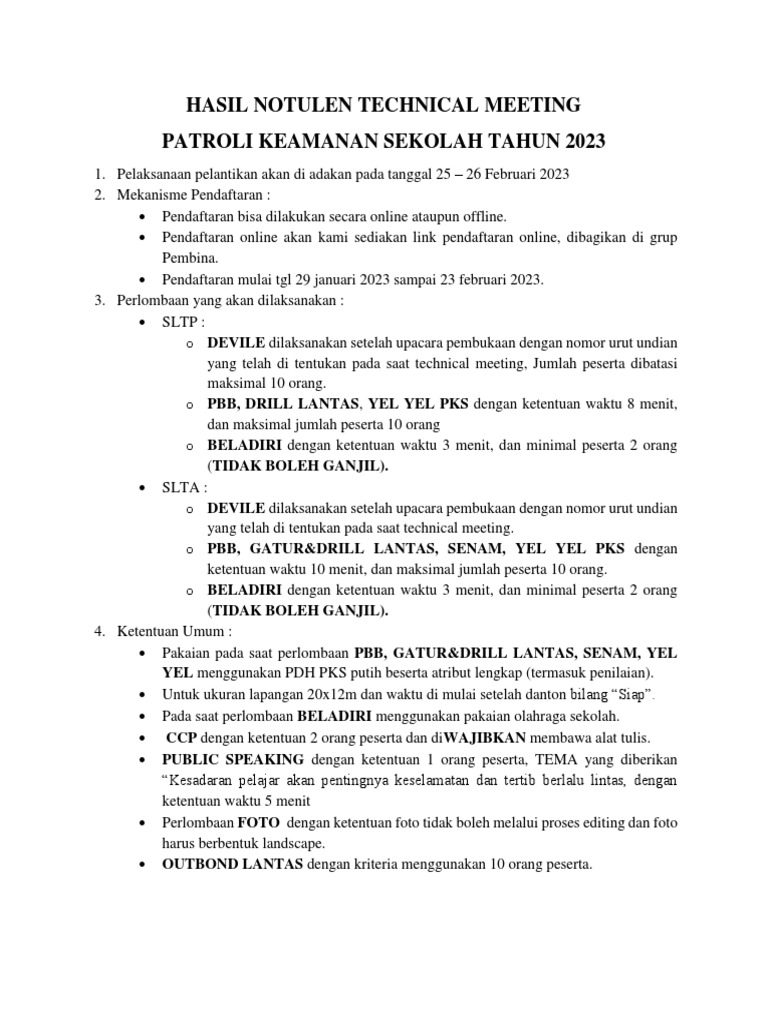 Hasil Notulen Technical Meeting | PDF