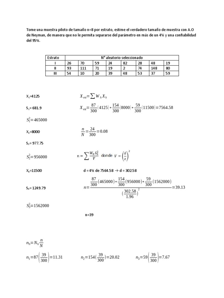 Ejercicio 3 Muestreo Estratificado | PDF
