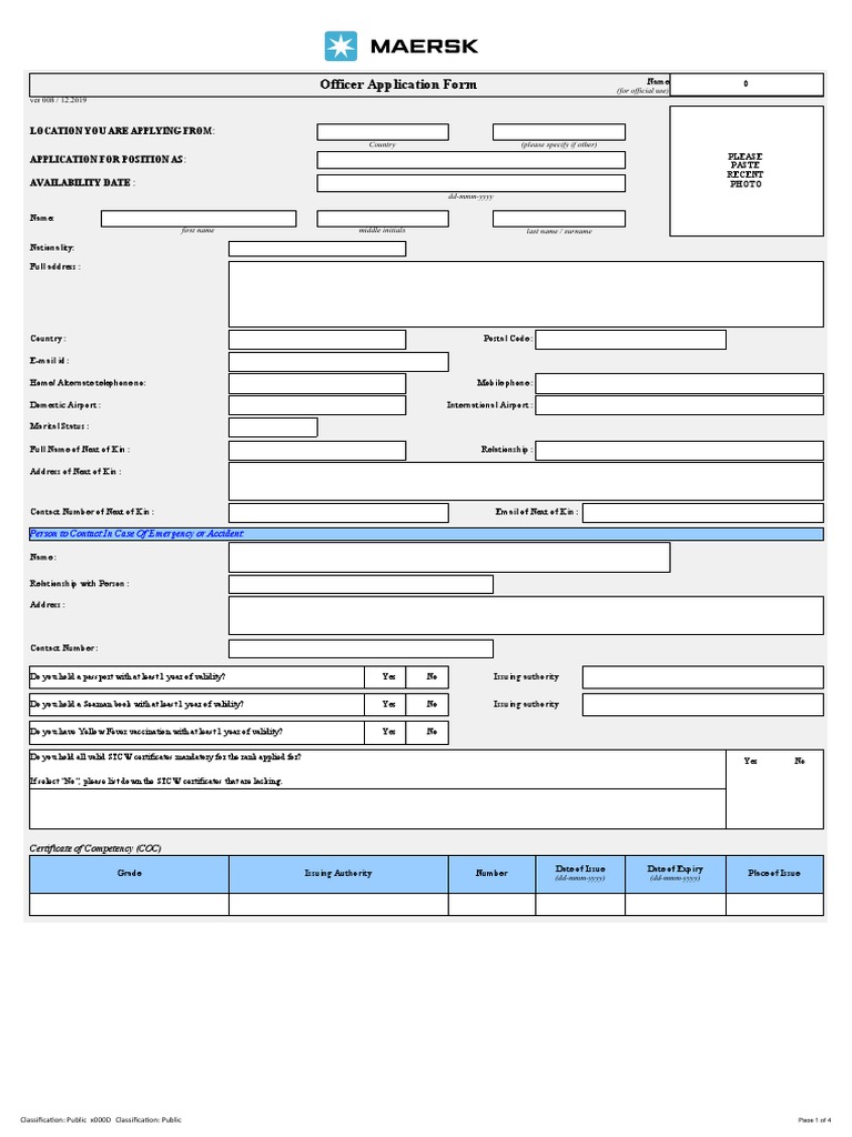 Maersk Application Form Ver 8.0 Dec 19 | PDF
