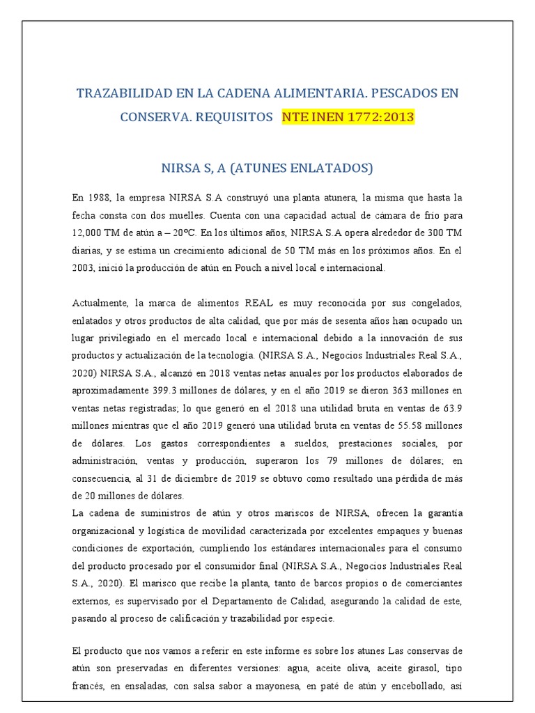 Trazabilidad NIRSA Luis Macharé | PDF | Alimentos | Logística