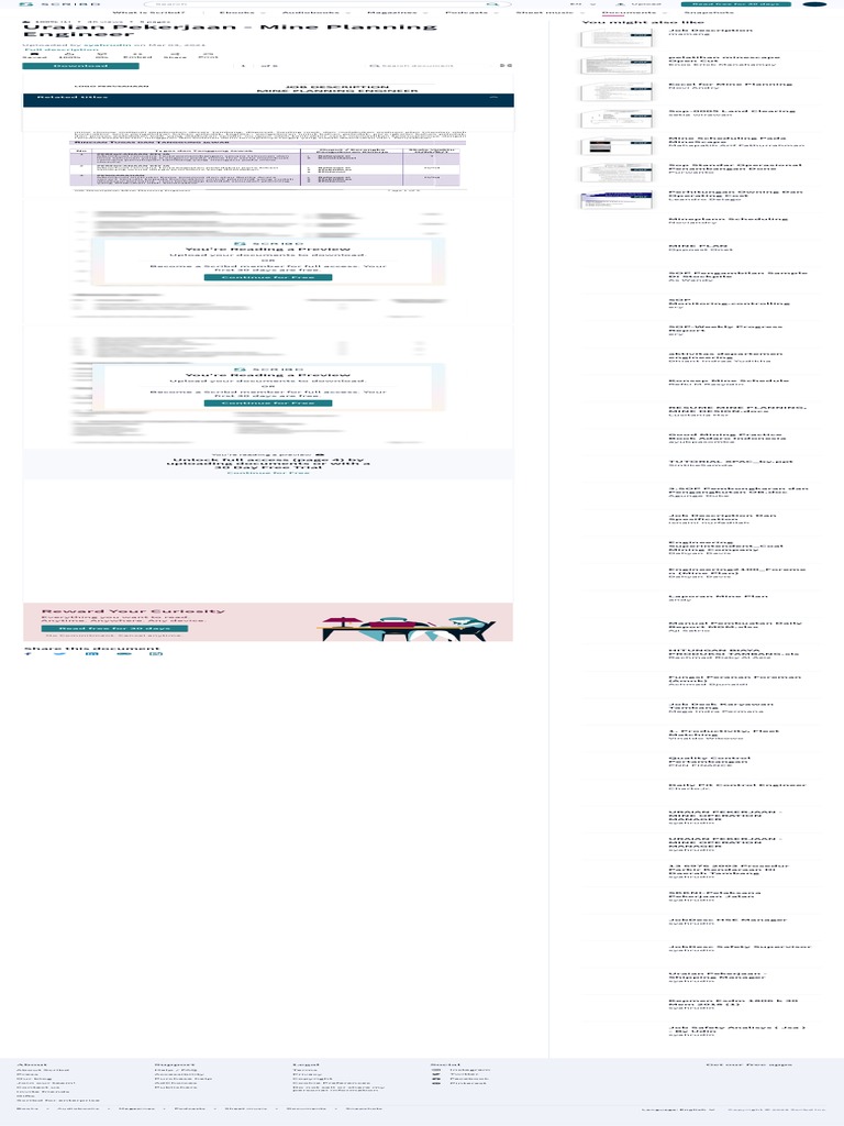 Uraian Pekerjaan - Mine Planning Engineer - PDF | PDF