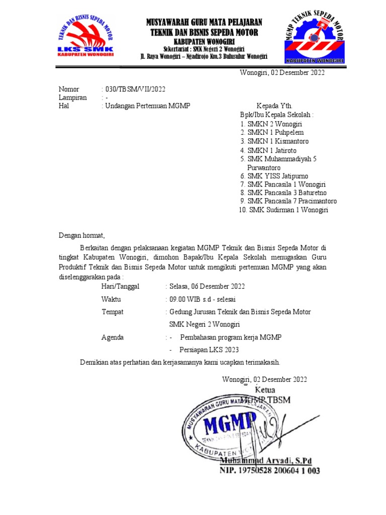 Undangan MGMP | PDF