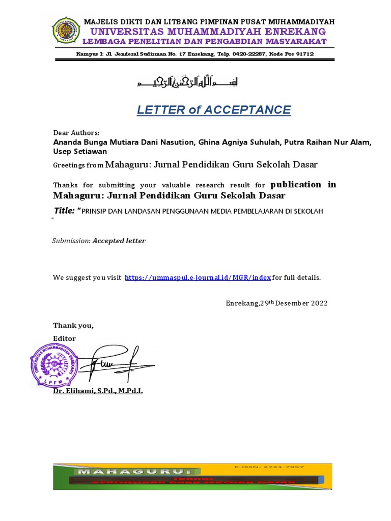 Acceptance Letter for Mahaguru Journal | PDF