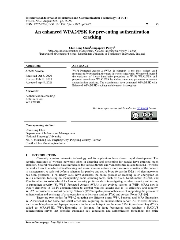 An Enhanced Wpa2psk For Preventing Authentication Cracking | PDF | Military Communications ...
