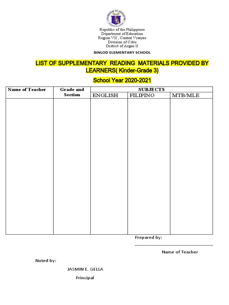 Supplementary Reading Materials List | PDF