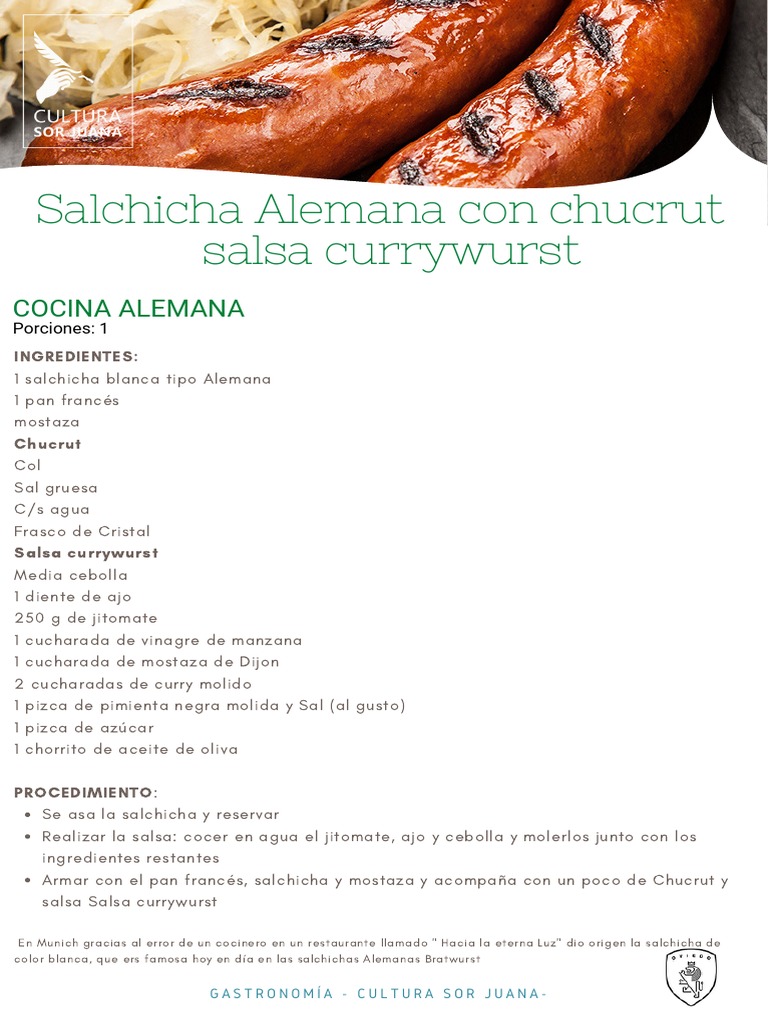 Salchicha Alemana con Chucrut y Salsa | PDF | Cocina, comidas y vino