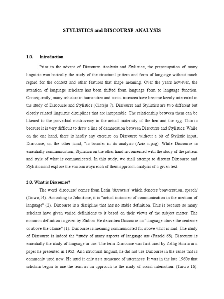 Elec 1 Stylistics and Discourse Analysis (Review) | PDF | Linguistics | Context (Language Use)