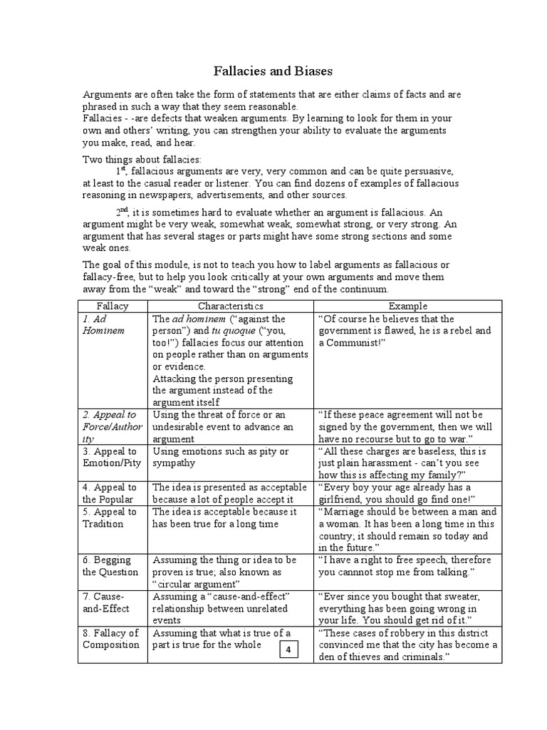 Fallacies and Biases | PDF | Fallacy | Argument