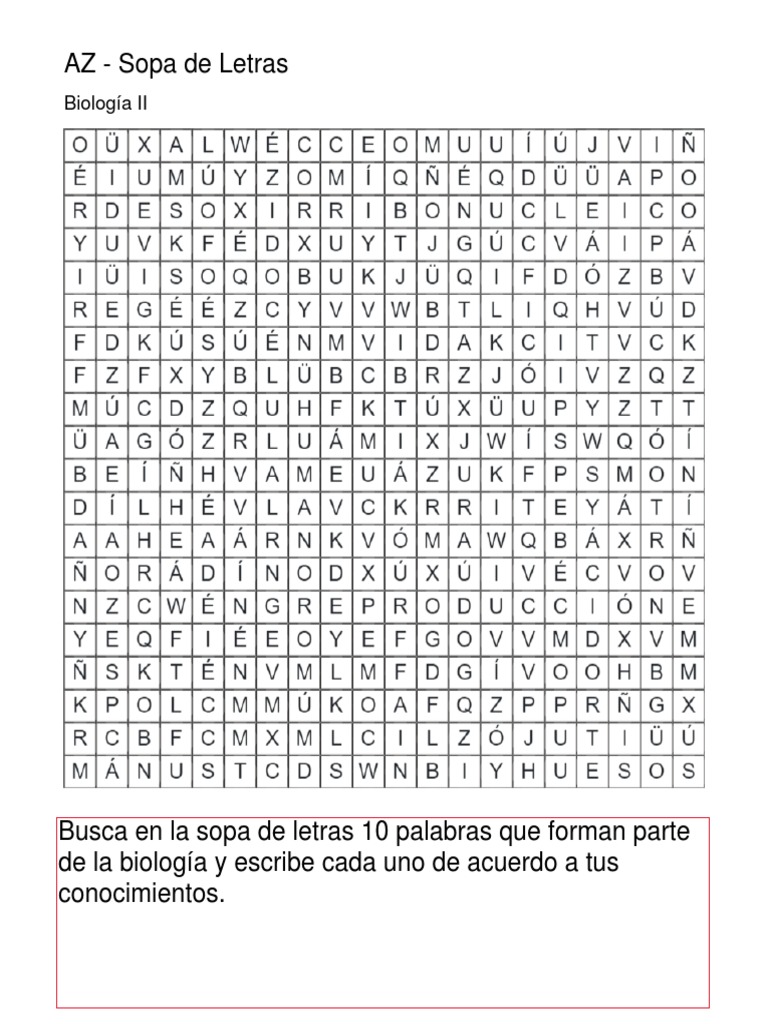 Sopa de Letras: Términos de Biología | PDF