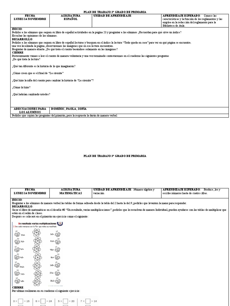 Planeación Del 14 Al 17 de Noviembre | PDF | Aprendizaje | Salón de clases