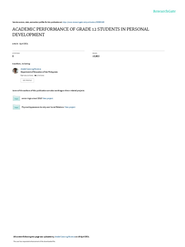 Grade 12 Academic Performance in PD | PDF | Survey Methodology ...