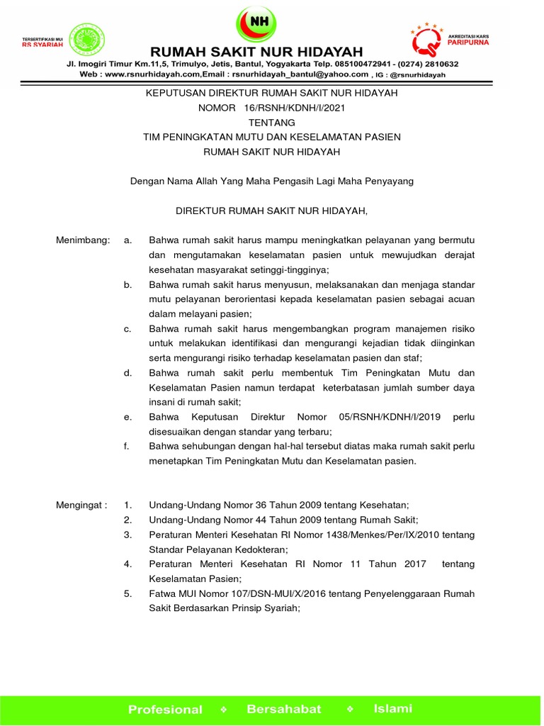 KDNH No 16 TH 2021 Tentang Sotk Tim PMKP | PDF