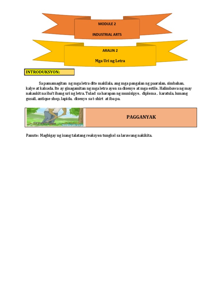 EPP 101 Module 2 Pagguhit NG Mga Letra Mid Lesson 1 | PDF