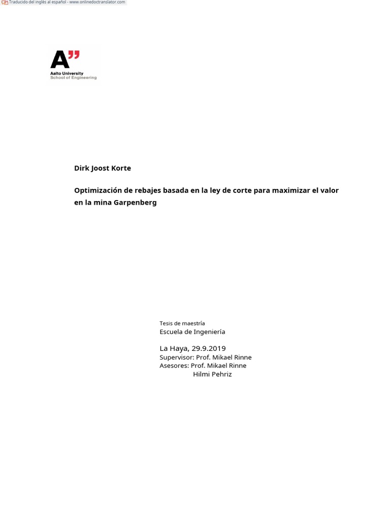 Cut Off Grade Based Stope Optimisation To Maximise Value at The ...