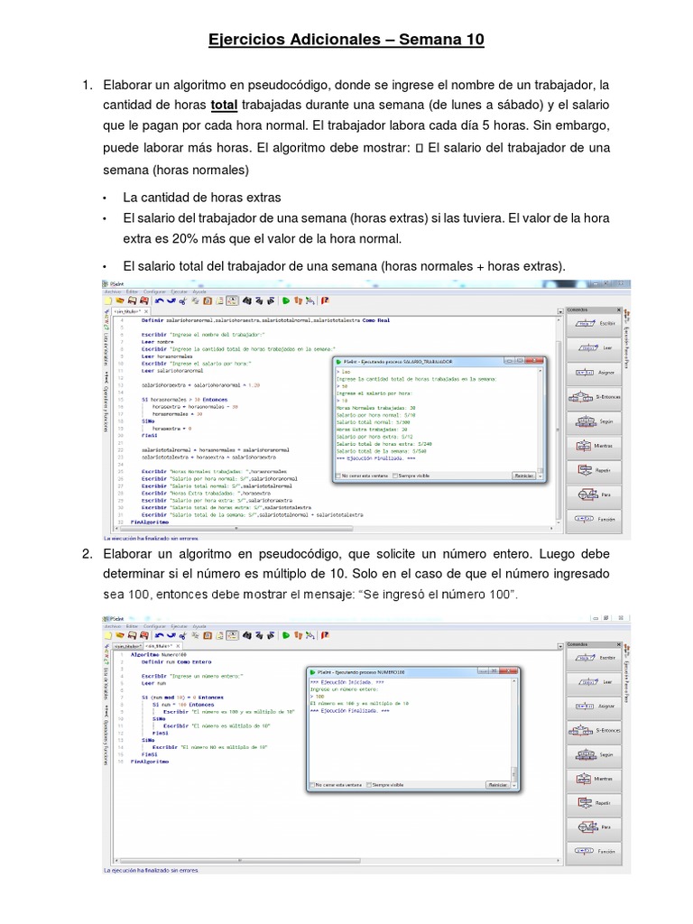 Ejercicios Adicionales Semana 10. | PDF
