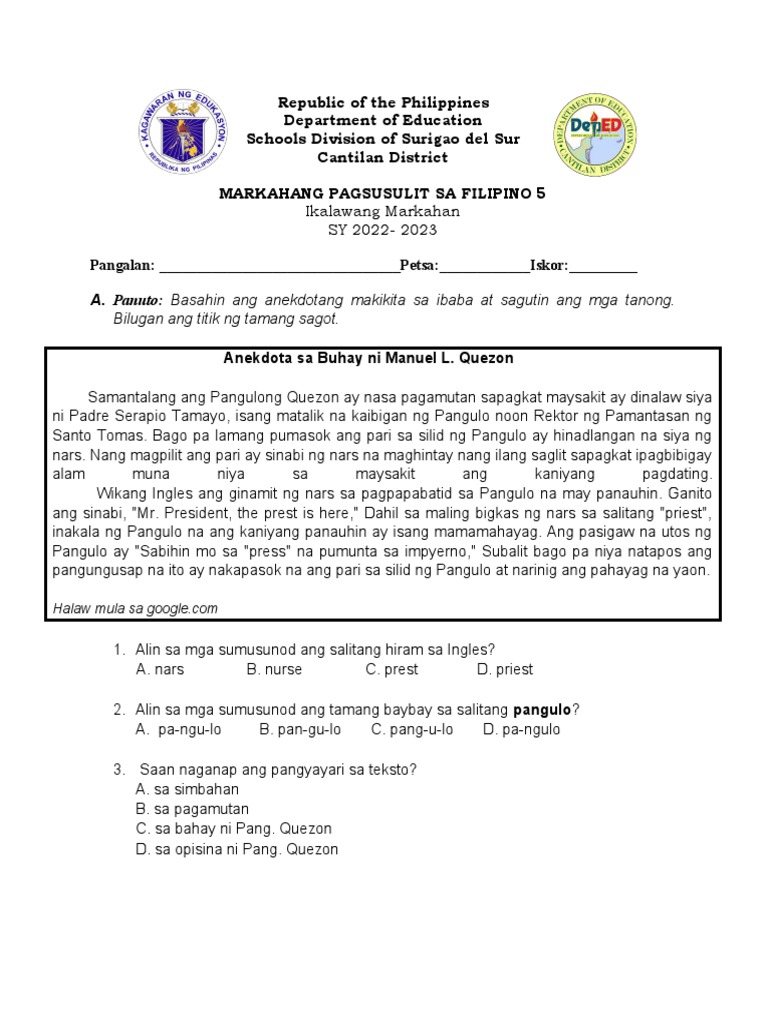 FILIPINO 5 TQ With TOS | PDF