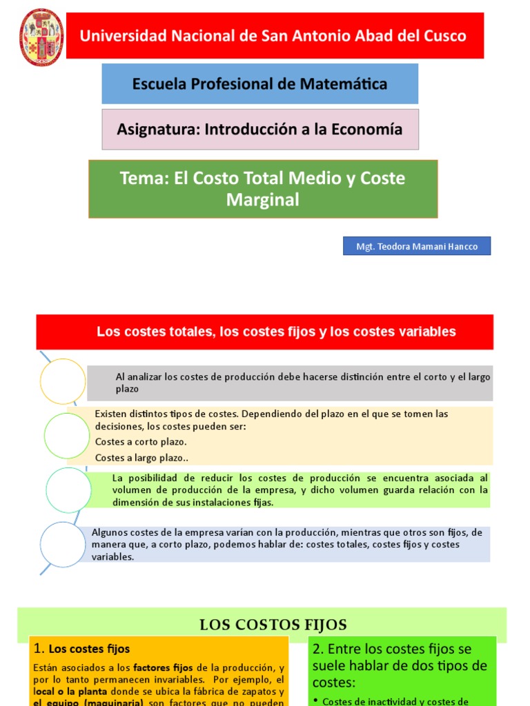 El Costo Total-Coste Medio y Coste Marginal | PDF | Costo marginal ...