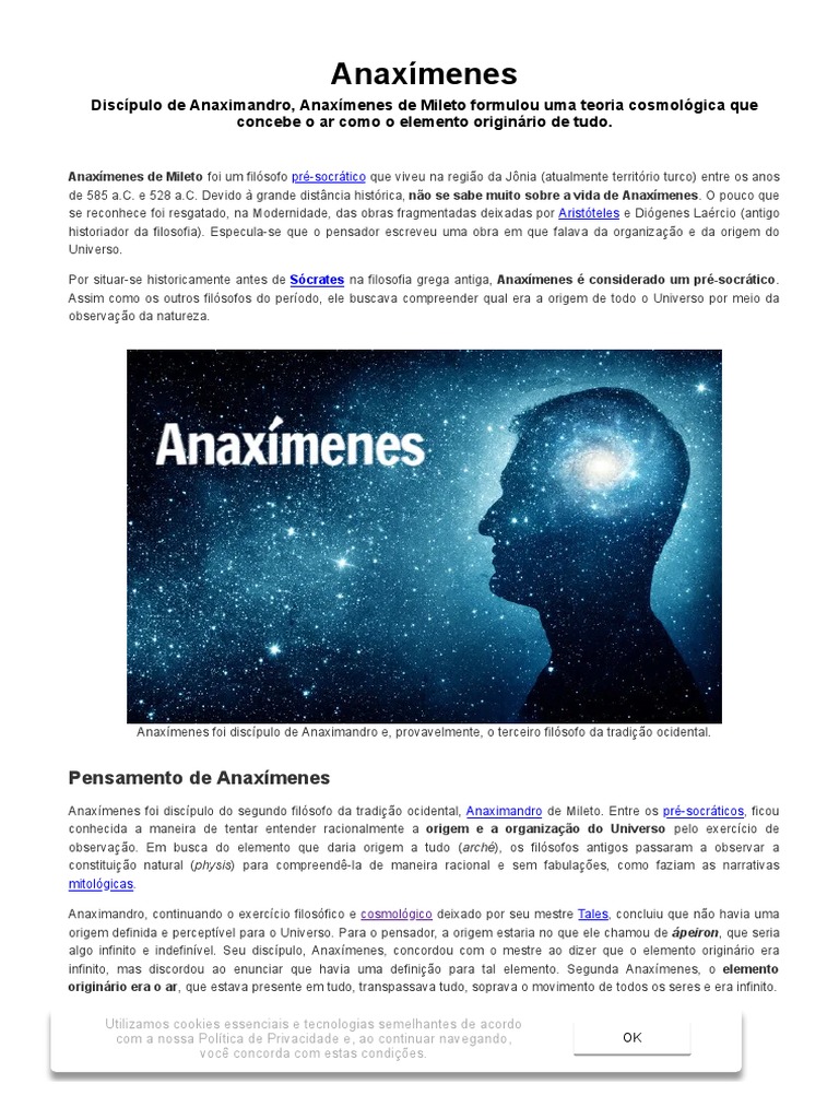 Anaxímenes - Conheça Sua Teoria Cosmológica - Brasil Escola | PDF ...