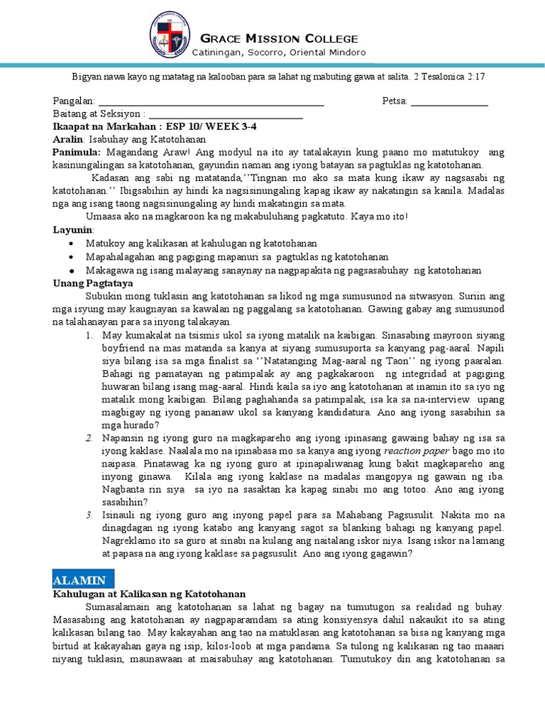 ESP 10 Activity - Sheet-3-4 | PDF