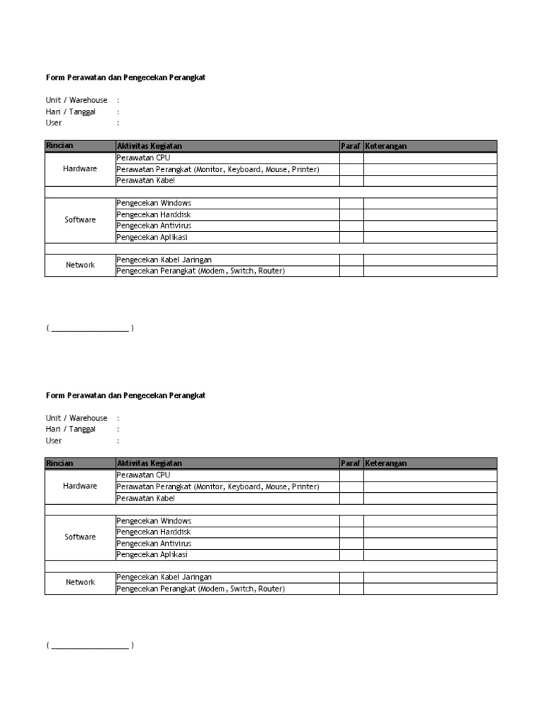 Form Perawatan Dan Pengecekan Perangkat | PDF Form Perawatan Dan Pengecekan Perangkat | PDF