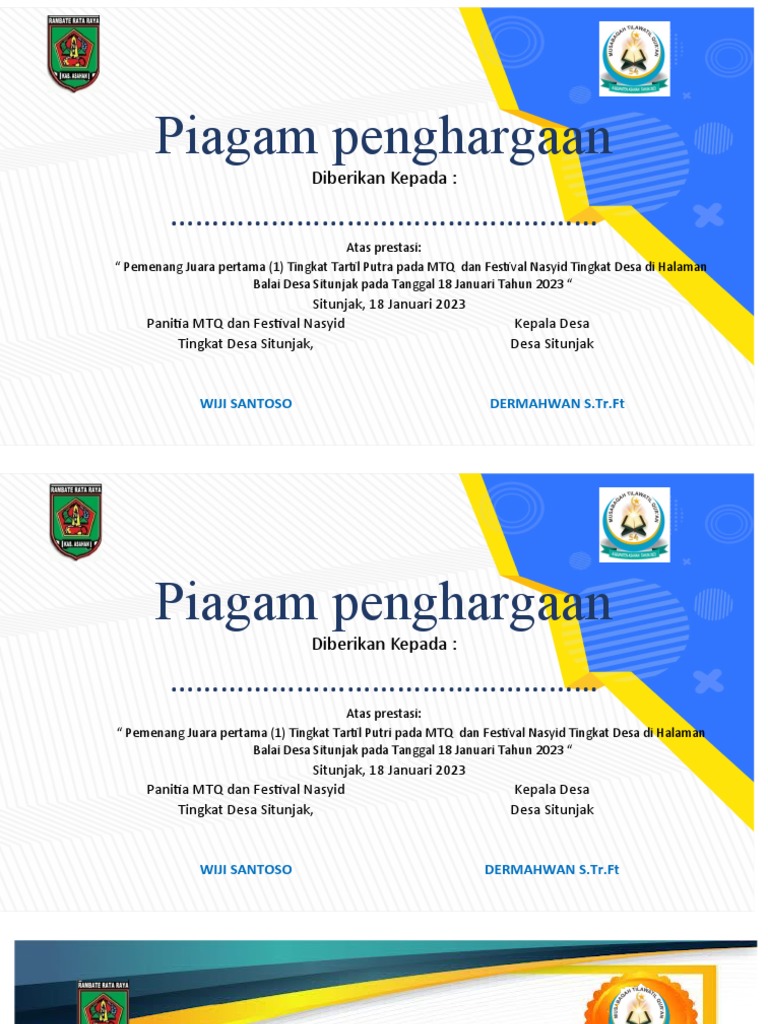 Piagam MTQ 2023 | PDF | Game & Aktivitas