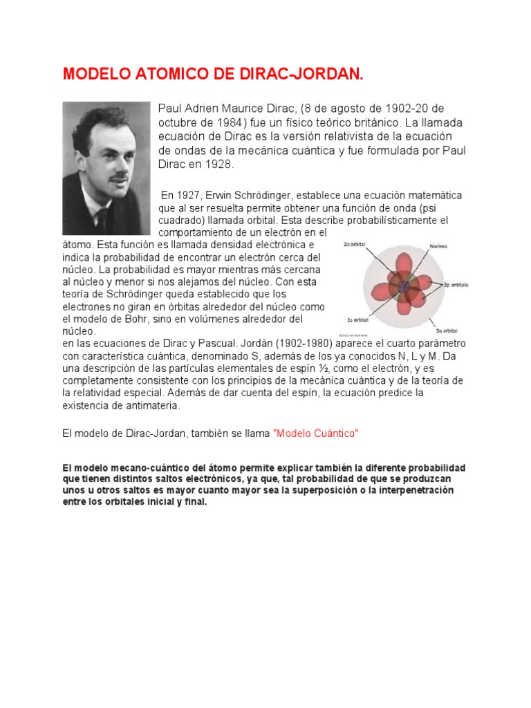 Modelo Atómico de Dirac-Jordan | PDF | Métodos y materiales de ...