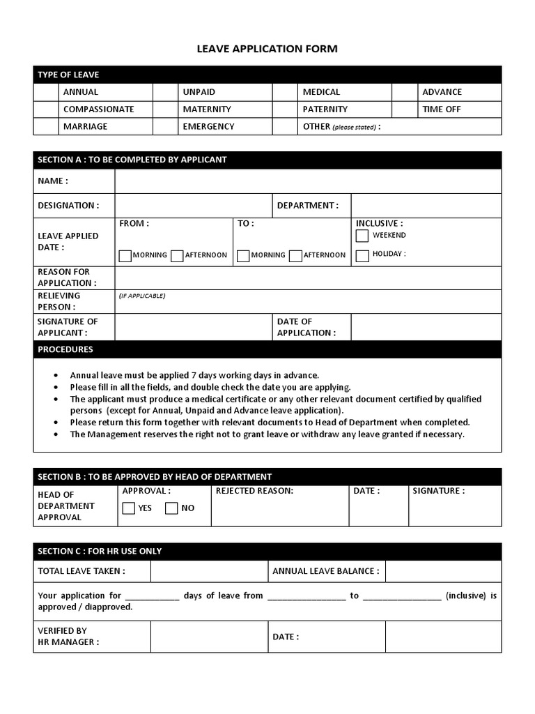 Leave Application Form | PDF